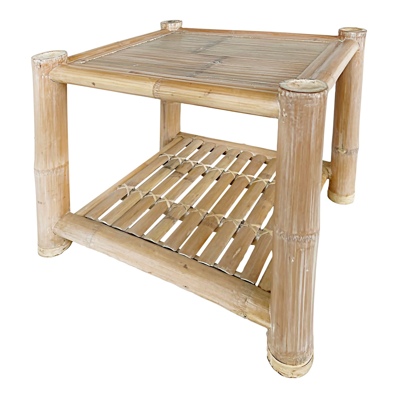 Antonio Budji Layug Style Vintage Coastal Bamboo Side Table | Chairish