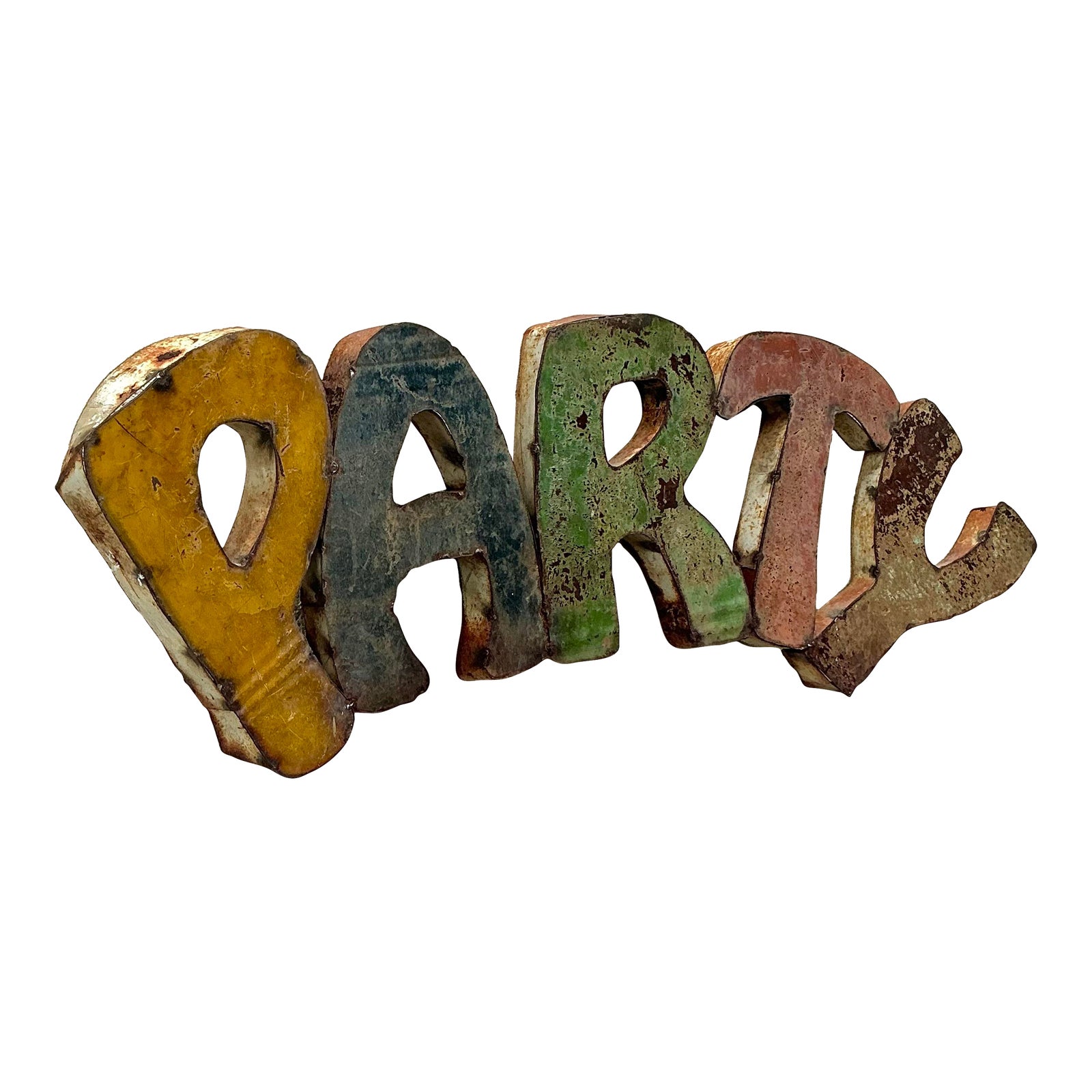 Vintage Distressed Patinated Steel Party Sign | Chairish