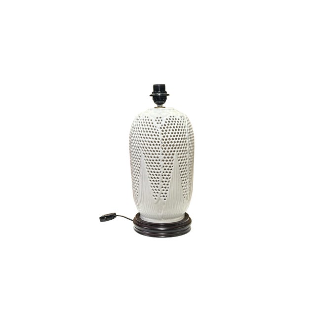 Artistic White Porcelain Dots Pattern Oval Round Base Table Lamp | Chairish