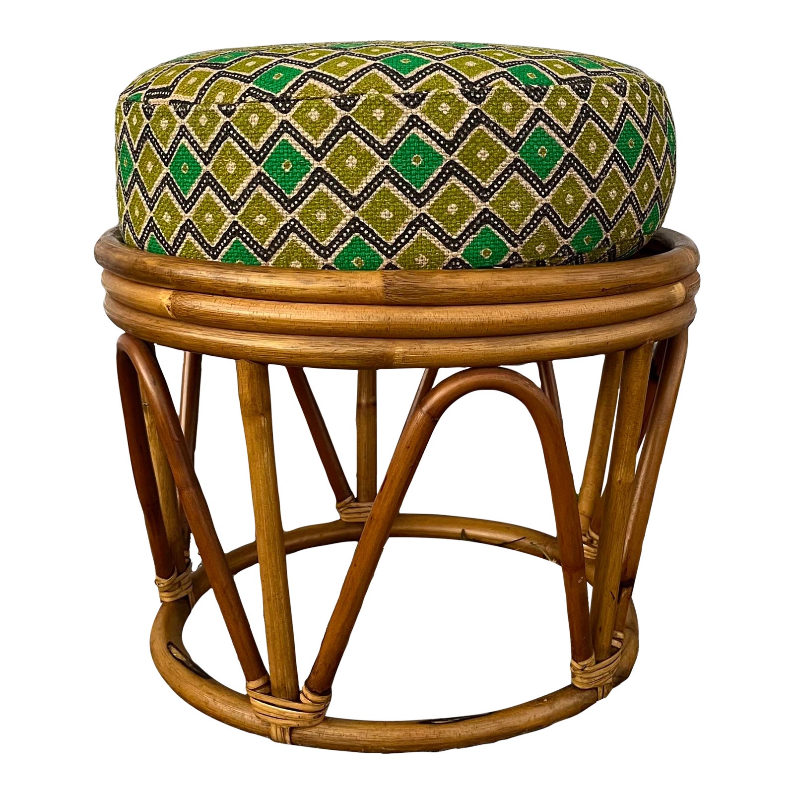 Coastal Style Bohemian Rattan Footstool / Ottoman. Circa 1970s | Chairish