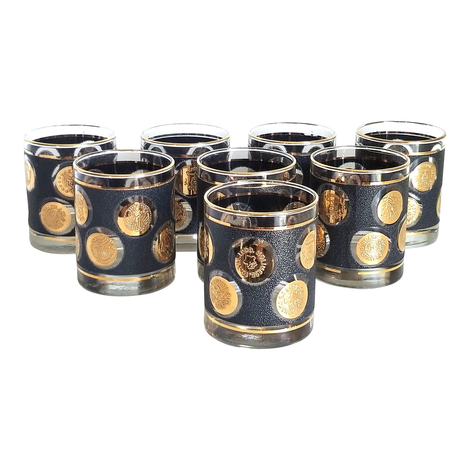 22k Gold Libbey Double Old Fashioned Glassware Barware 1960s Mid ...