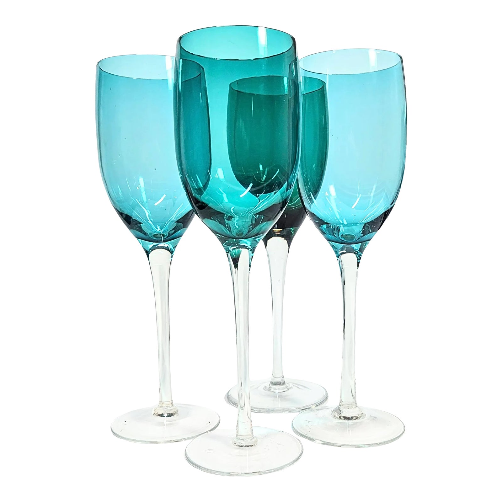 Aquamarine Goblets- Set of Four | Chairish