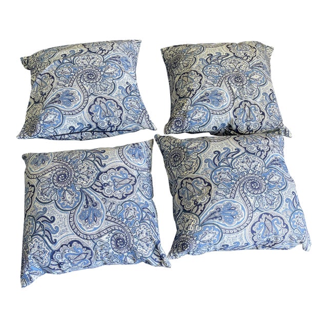 Navy Paisley Throw Pillows- Set of 4 | Chairish