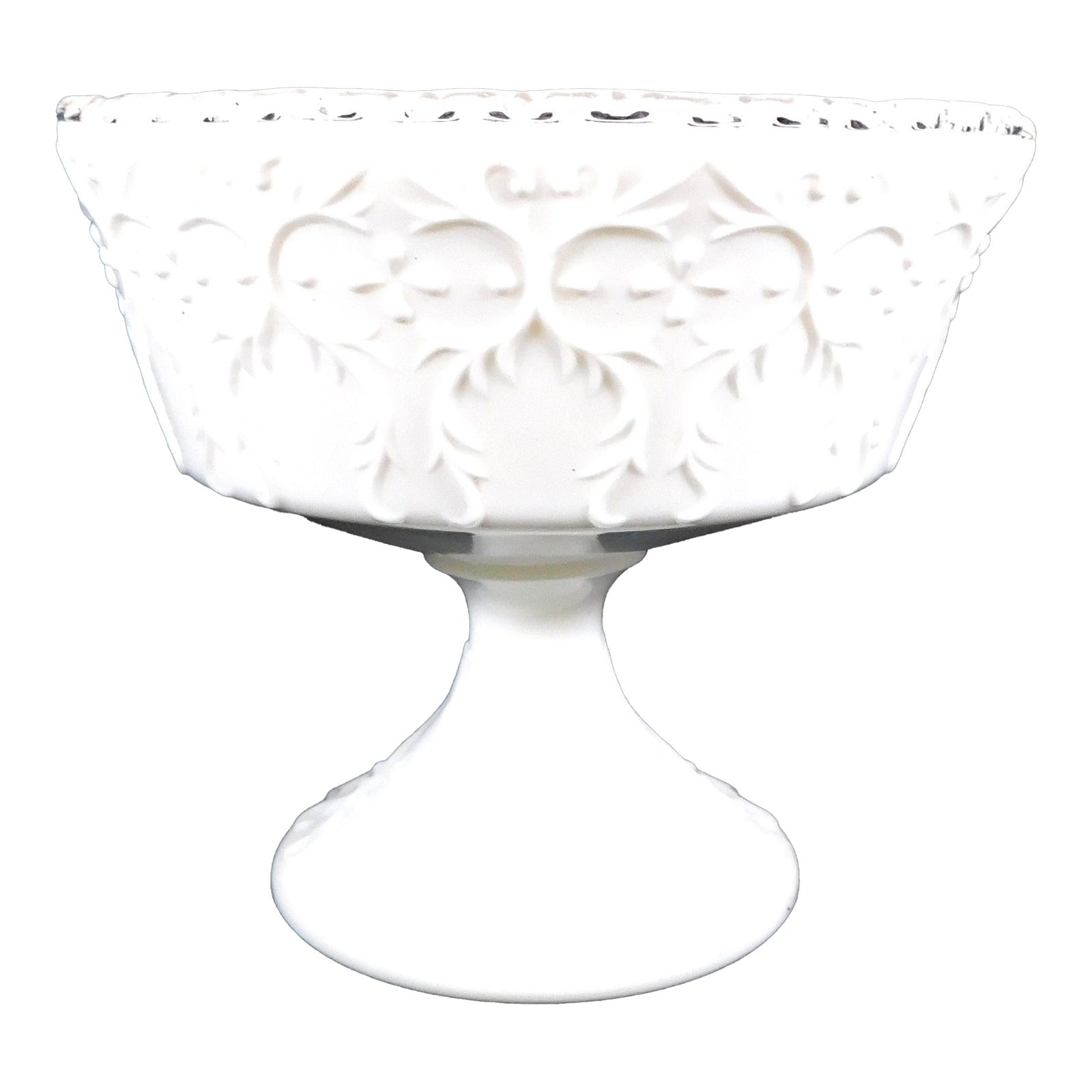 1950s White Textured Glass Compote With Clear Glass Rim | Chairish