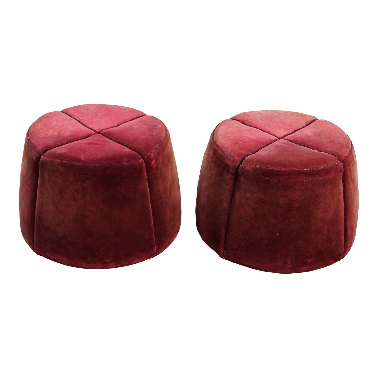 Early 20th Century Pair of Antique Gumdrop Ottoman Stools in Maroon ...