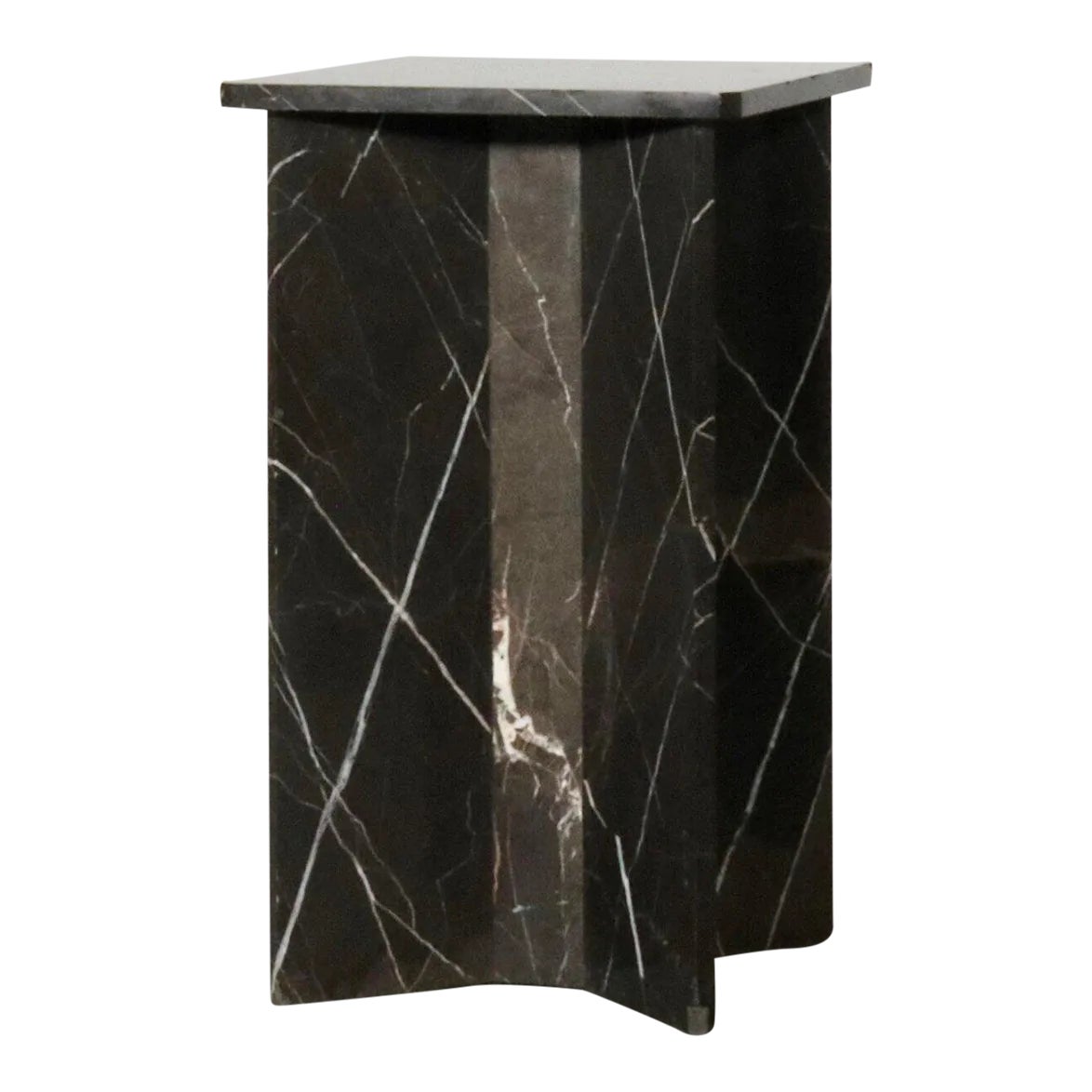 Minimalist X Form Nero Marquina Marble Side Table | Chairish