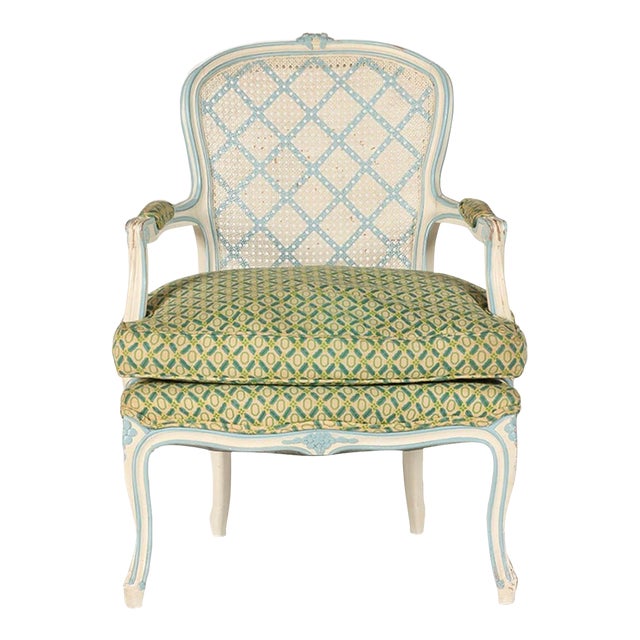 Mid Century French Louis XV Style Cane Arm Chair Painted With ...