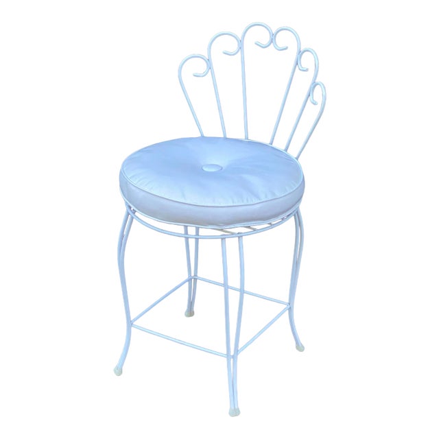White Enameled Wrought Iron Decorative Vanity Stool | Chairish