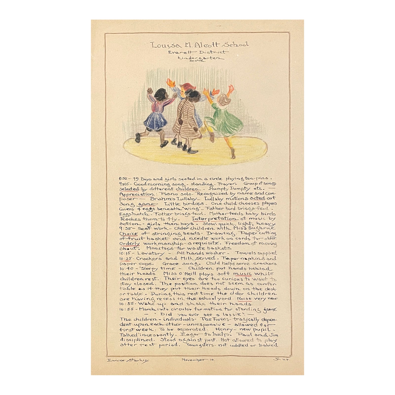 1932 Eunice Starkie Louisa May Alcott Elementary Drawing | Chairish
