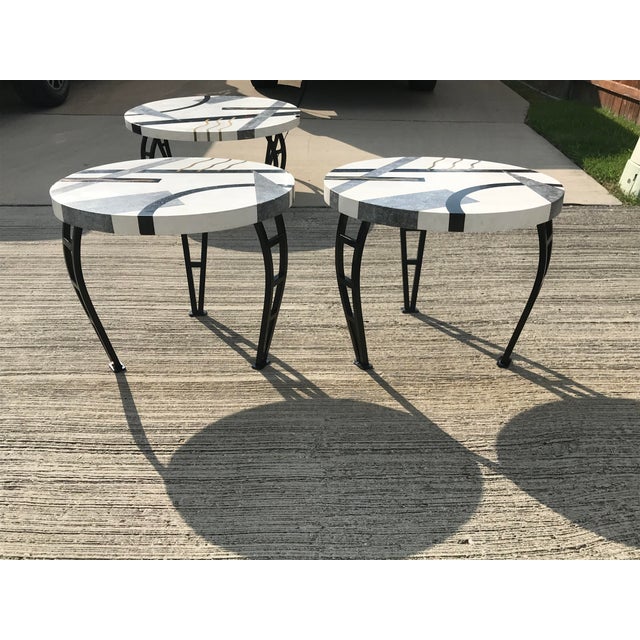 Memphis Marble and Brass Inlay End Tables - a Pair | Chairish