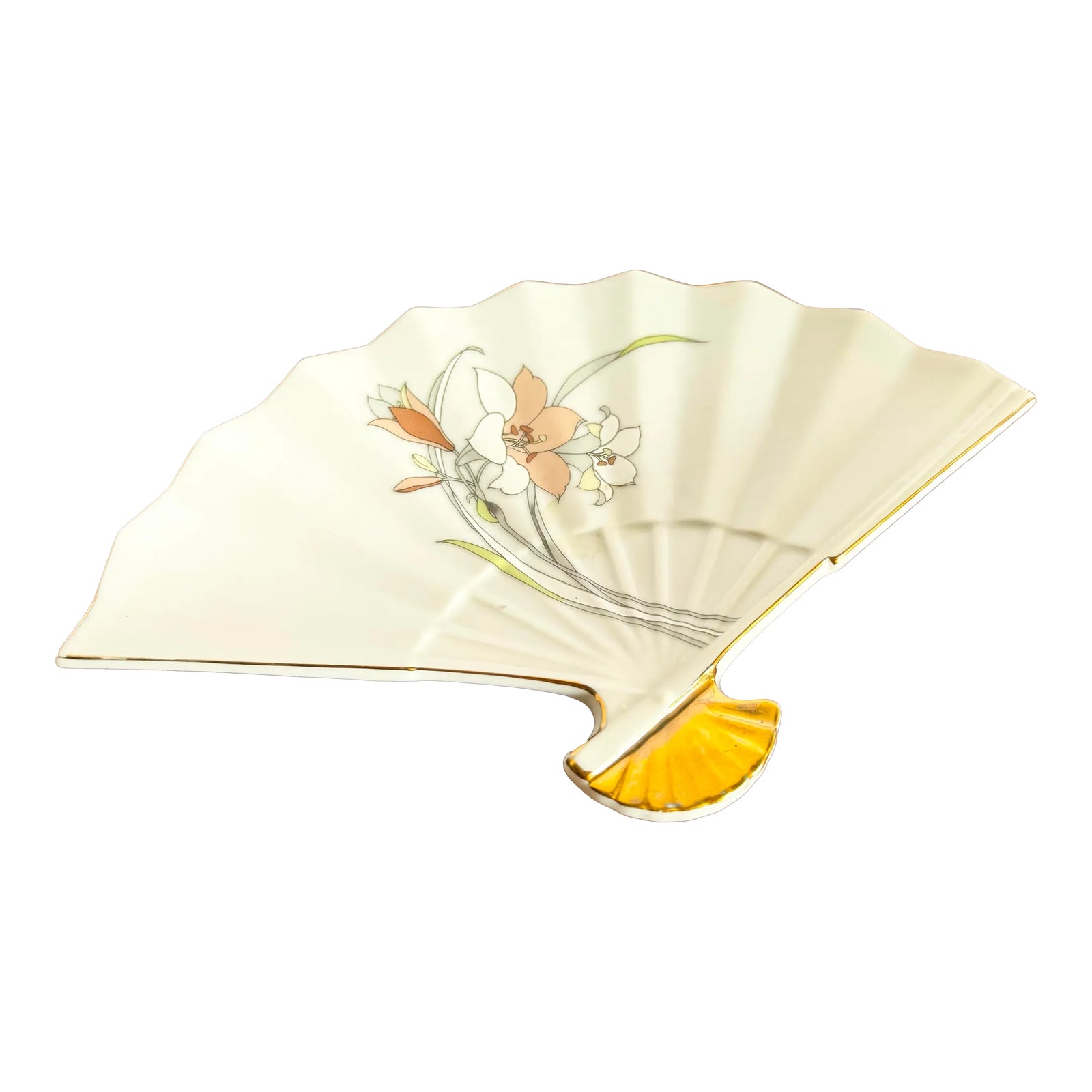 Japanese Yamaji Porcelain Fan Dish | Chairish