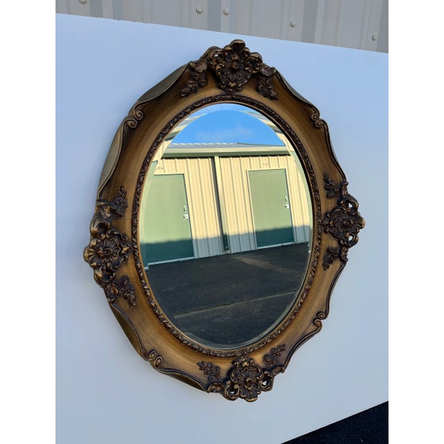 Mid 20th Century J Olson Decorative Beveled Oval Gilt Mirror | Chairish