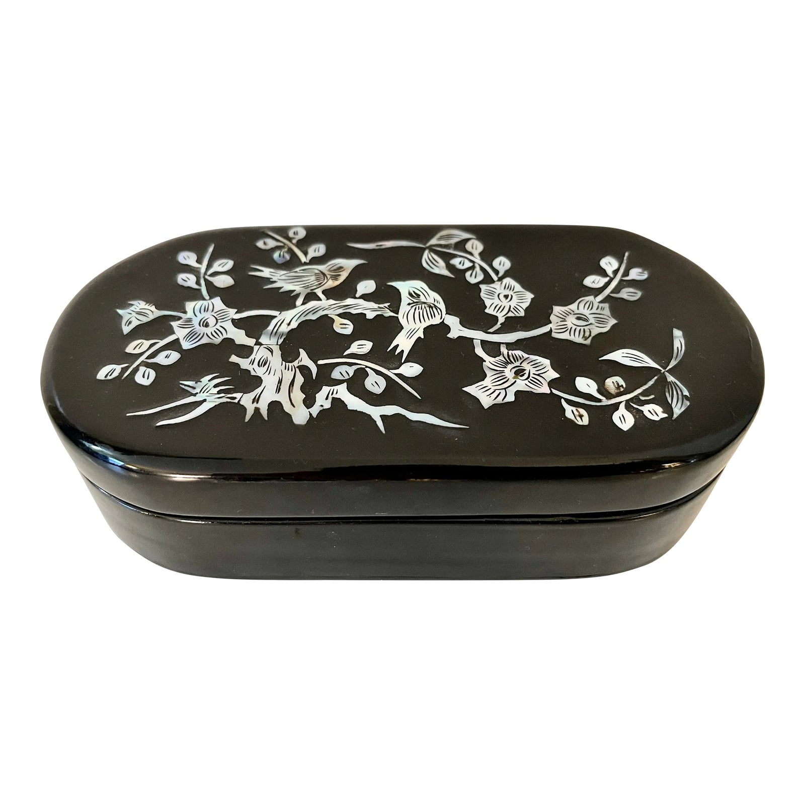 20th Century Chinese Shell-Inlay Lacquerware Trinket Box | Chairish