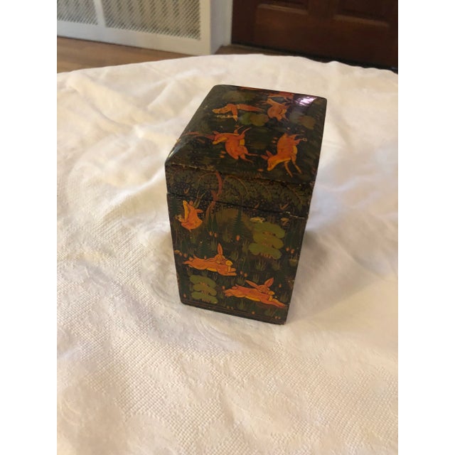 Vintage Kashmir Lacquered Hand Painted Paper Mache Playing Card Box ...