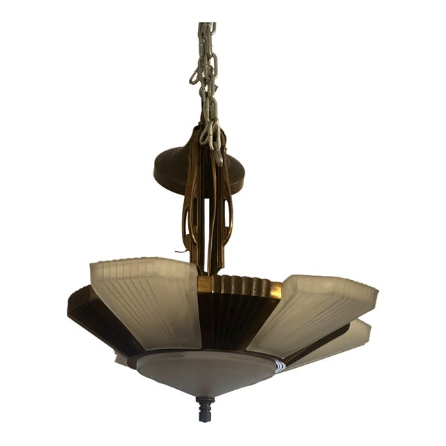 Early 20th Century Art Deco Slipper Shade Chandelier with Frosted Glass ...
