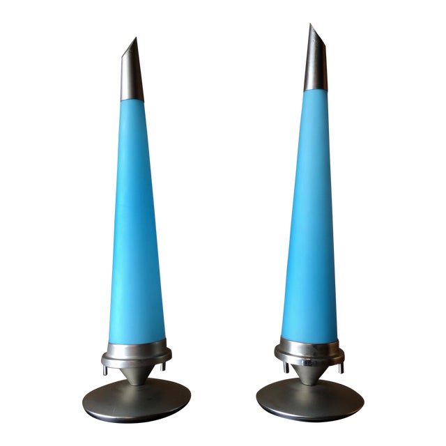 Late 20th Century Italian Glass Spike Lamps - a Pair | Chairish