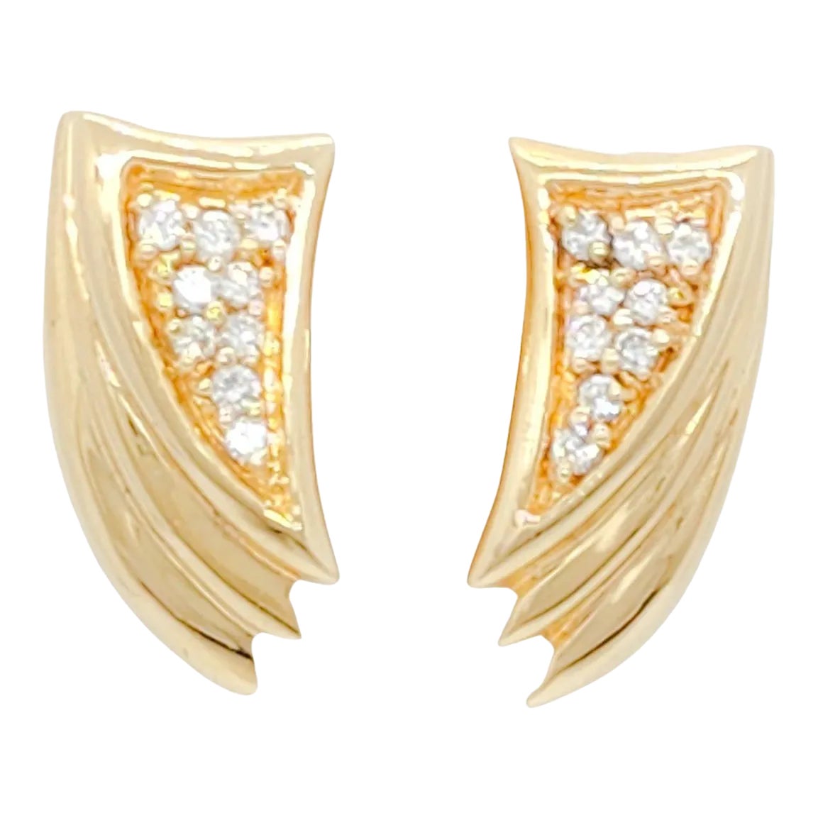 White Diamond Elongated Triangle Design Earrings in 14k Yellow Gold - A ...