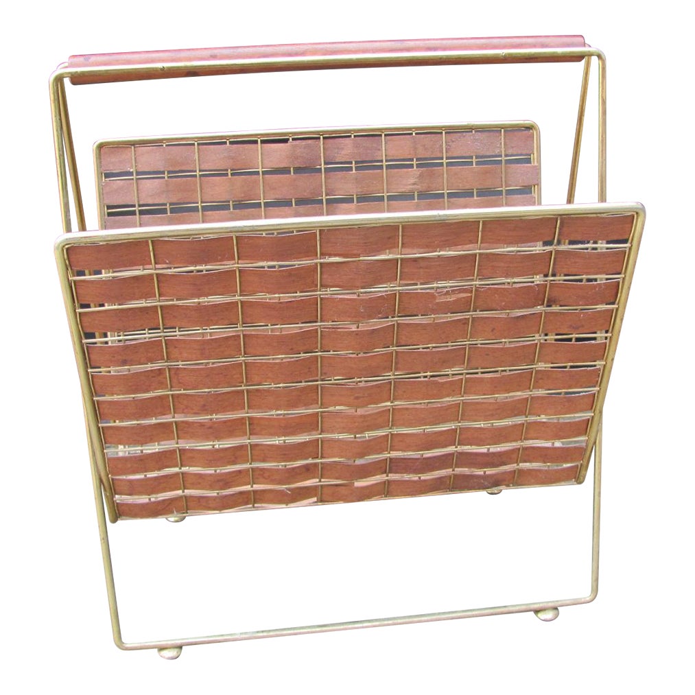 1960s Vintage Tony Paul Wood and Metal Magazine or Album Rack Model 577 ...