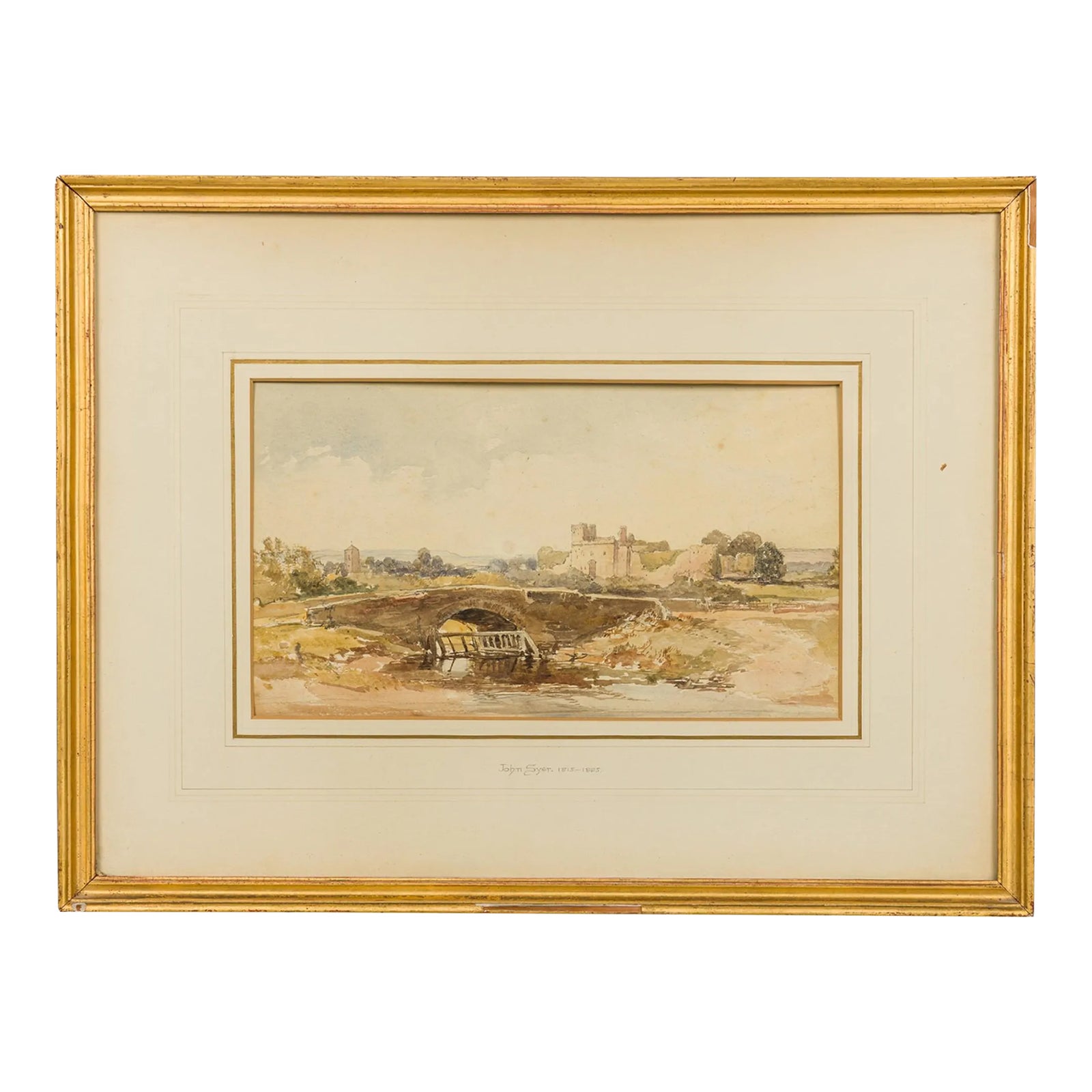 English Victorian Genre Scene Depicting a Small Bridge and River | Chairish