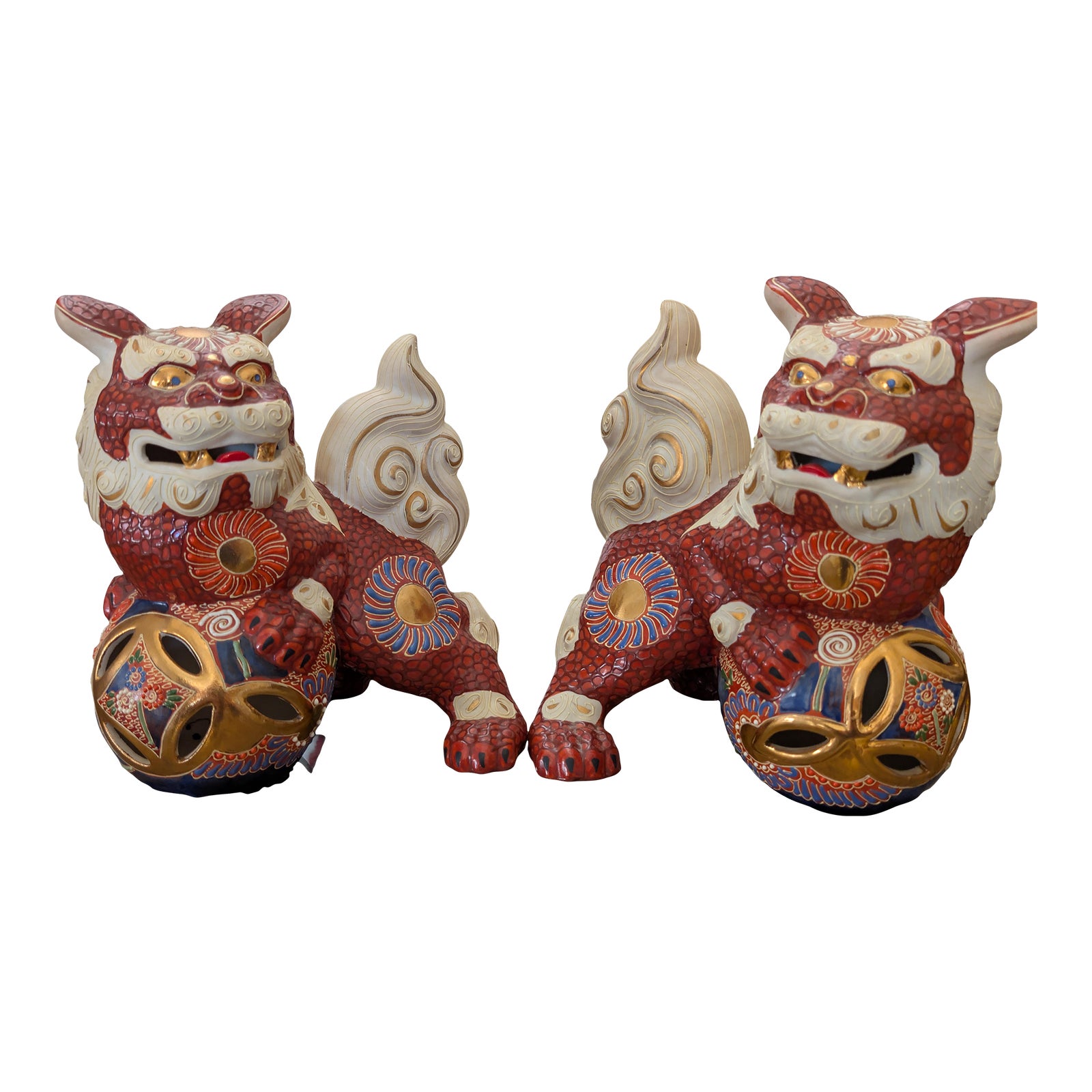 Pair of Vintage Japanese Kutani Foo Dogs – Matched Guardian Lions ...