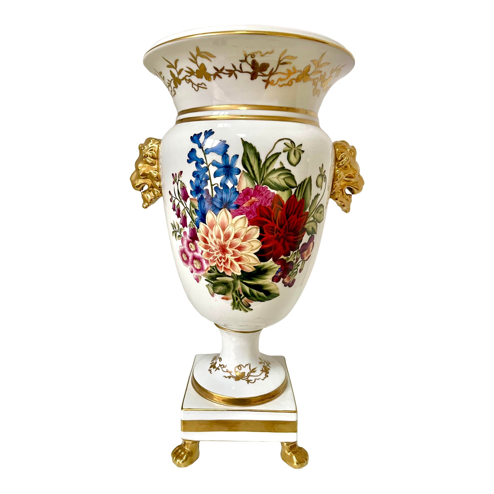 Chelsea House Old Paris Style Floral Porcelain Urn With Lion Heads ...