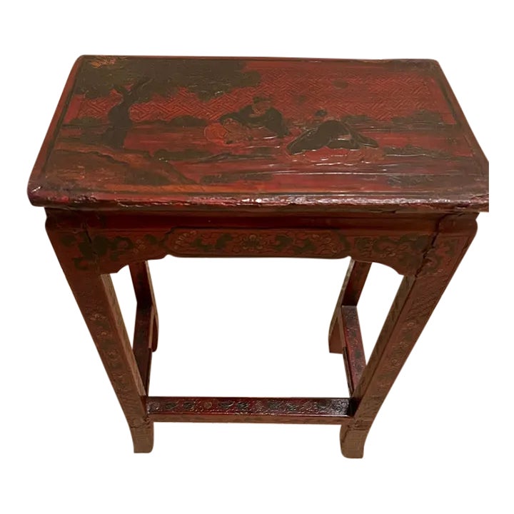 Small Chinoiserie Red Lacquered Side Table | Chairish