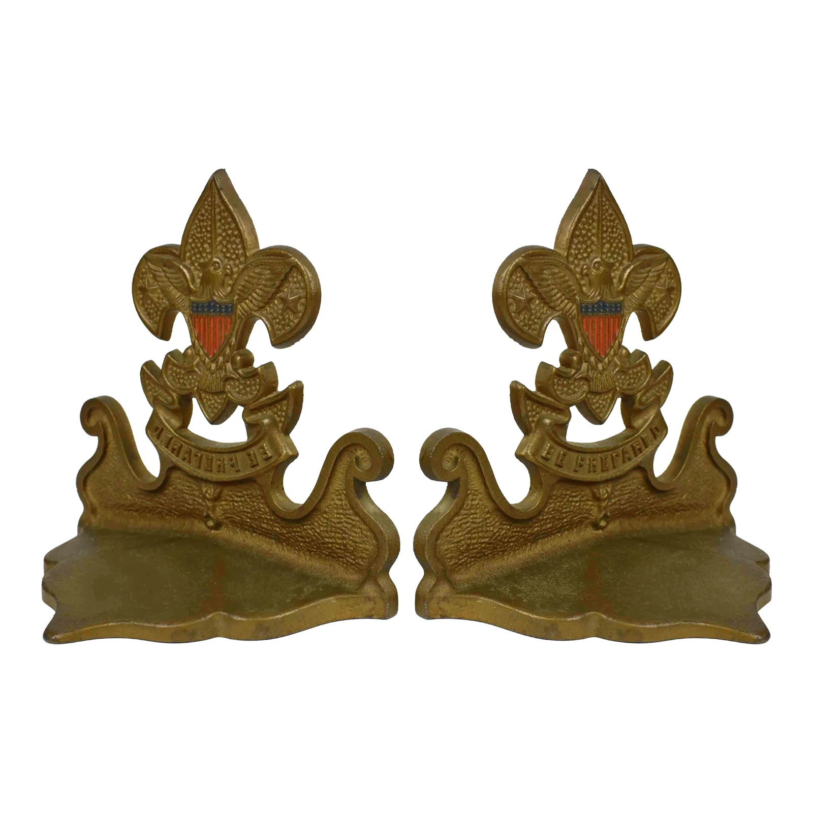 Mid-Century Modern Solid Bronze Eagle on Fleur De Lis Bookends - a Pair ...