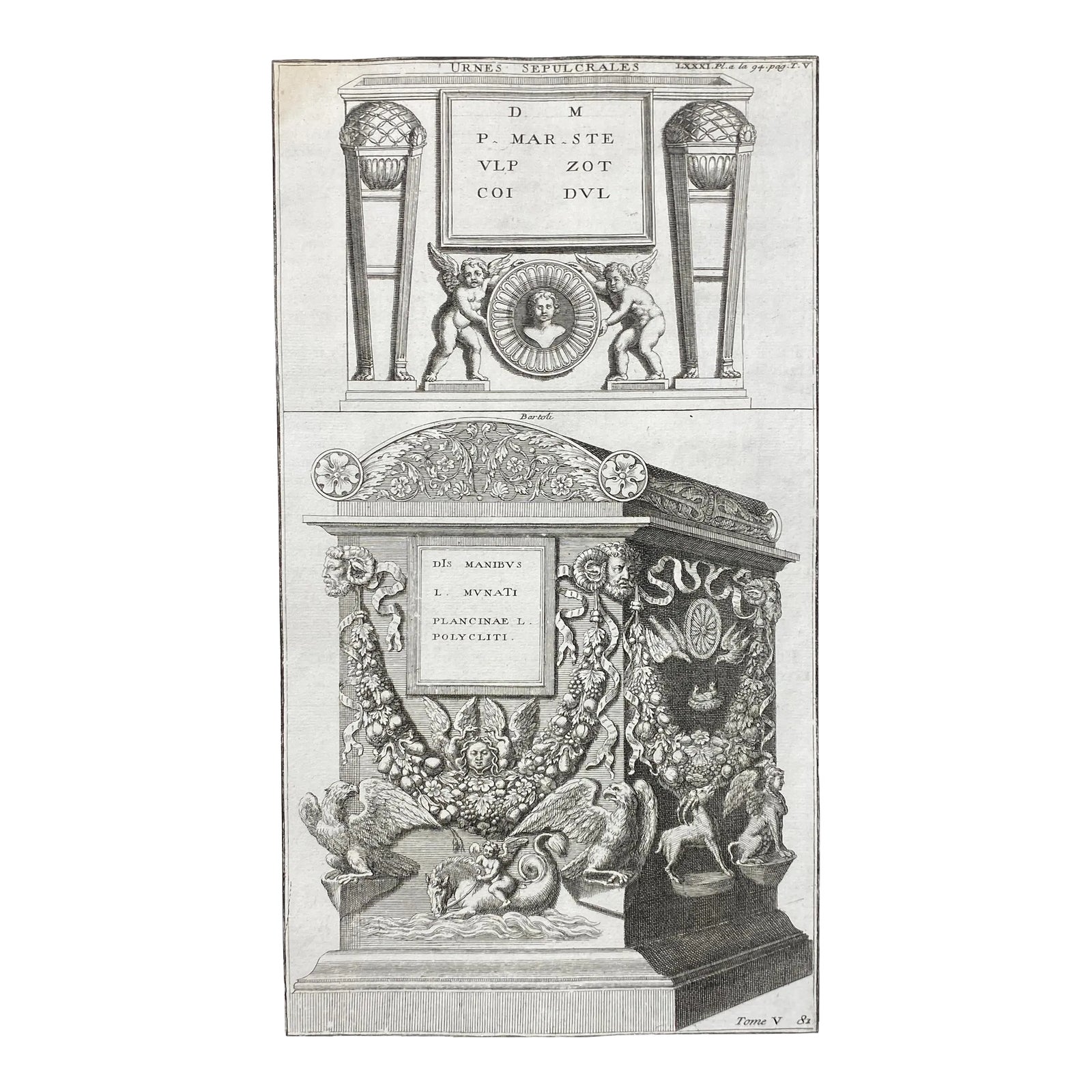Antique Neoclassical Tomb Engraving | Chairish