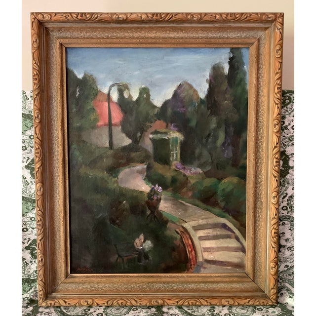 1930s Painting Man on a Park Bench by Jon Olsen, Signed and Framed ...