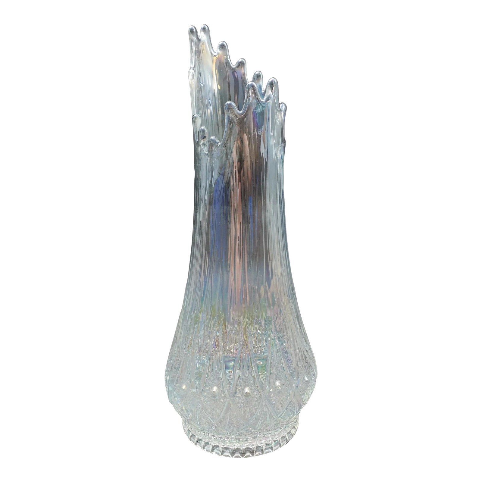 Mid 20th Century L.E. Smith Clear Iridescent Carnival Glass Swung Vase ...