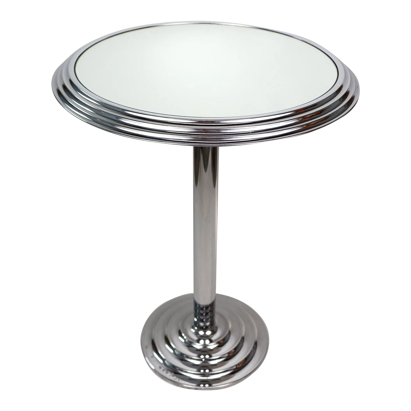 Art Deco Style Chrome & Mirror Accent Table 27" Tall | Chairish