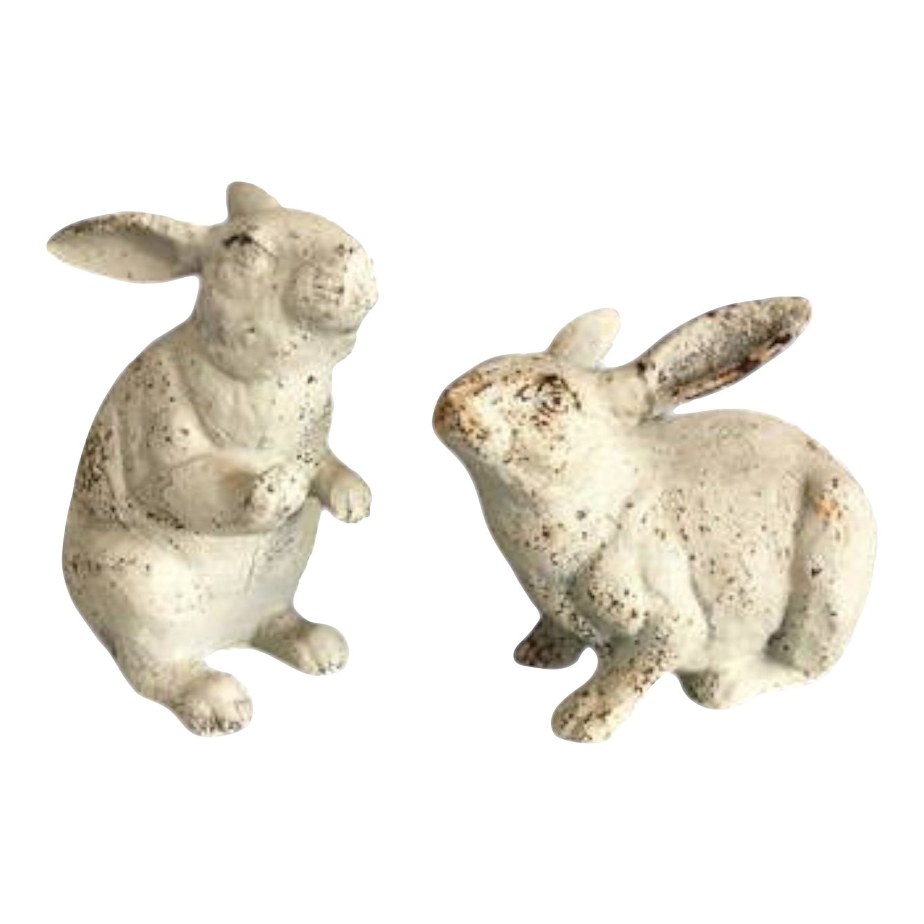 1920s Antique White Cast Iron Rabbit Garden Ornaments - Set of 2 | Chairish