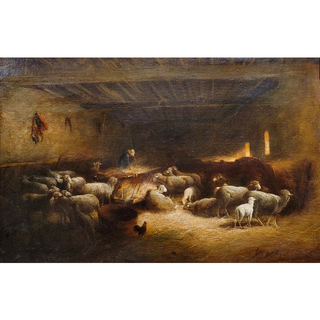 Charles Emile Jacque -Sheepfold Interior Sheep Feeding Time-19th ...