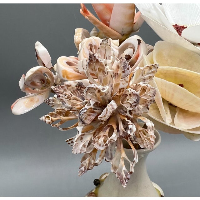 Vintage Seashell Flower Arrangement in Shell Encrusted Vase | Chairish