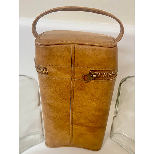 Vintage Two Glass Flasks in Zippered Leather Travel Case- 3 Pieces ...