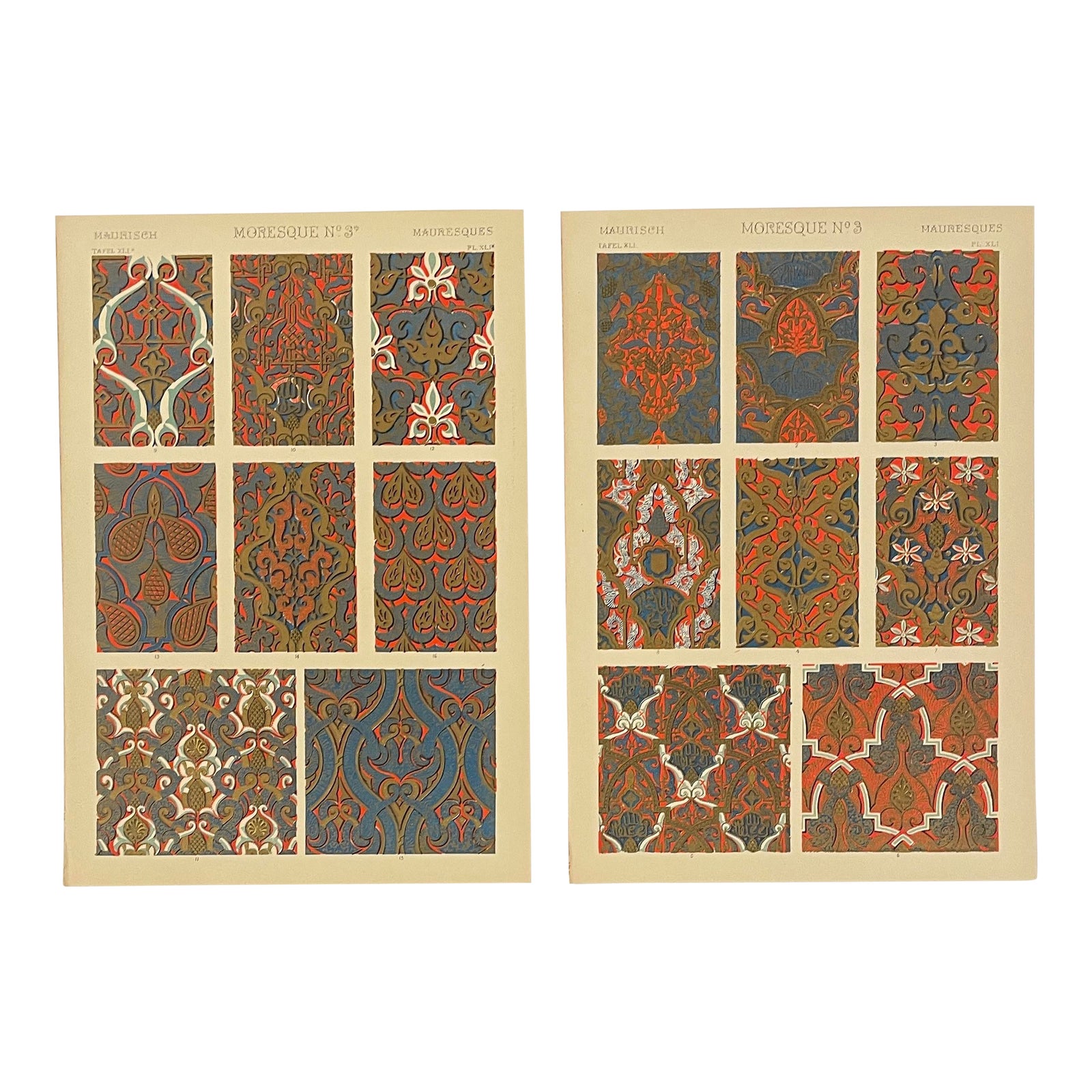 Moresque Patterns Chromolithograph From Grammar of Ornament by Owen ...