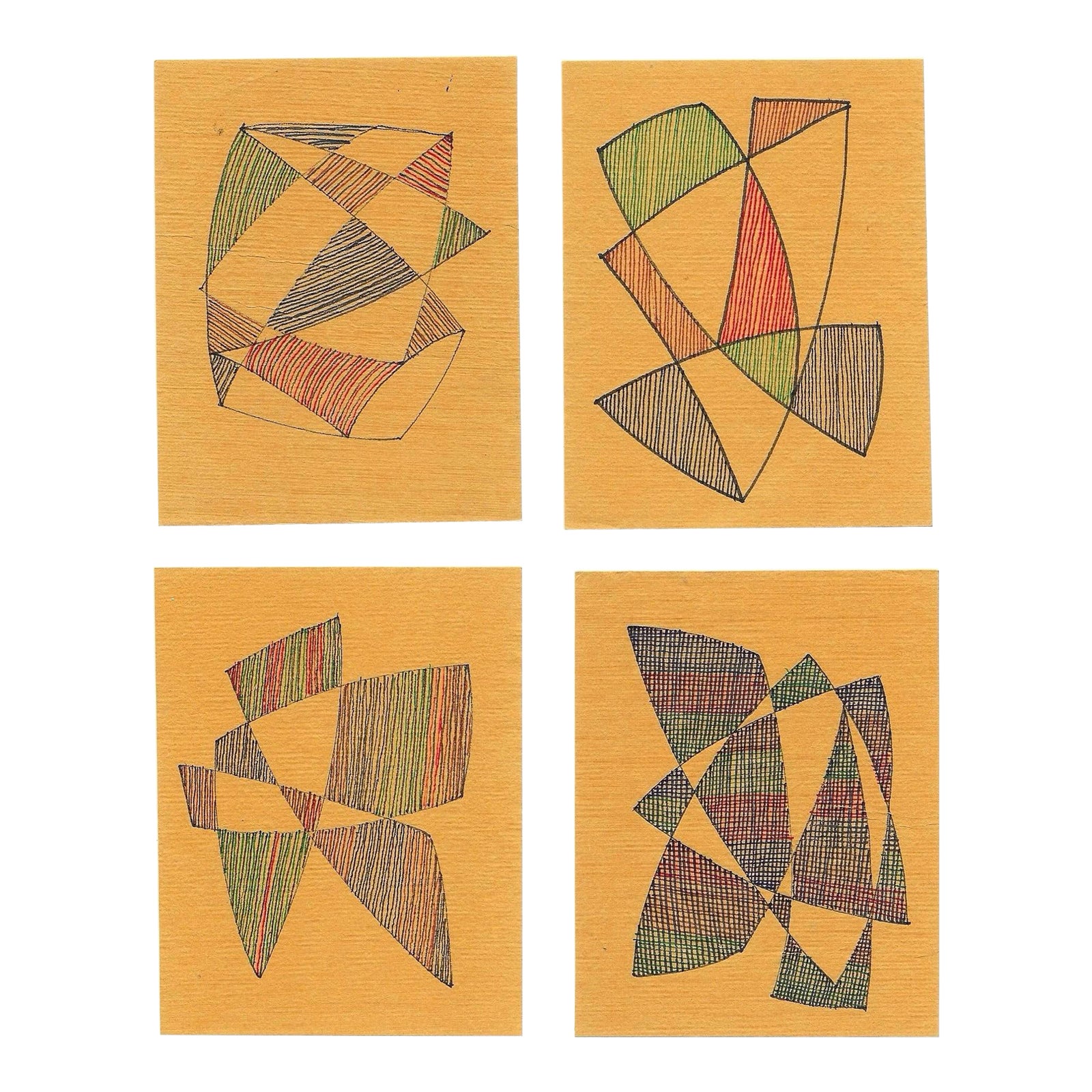 Set of Four William Glen Davis Miniature Abstracts Drawing | Chairish