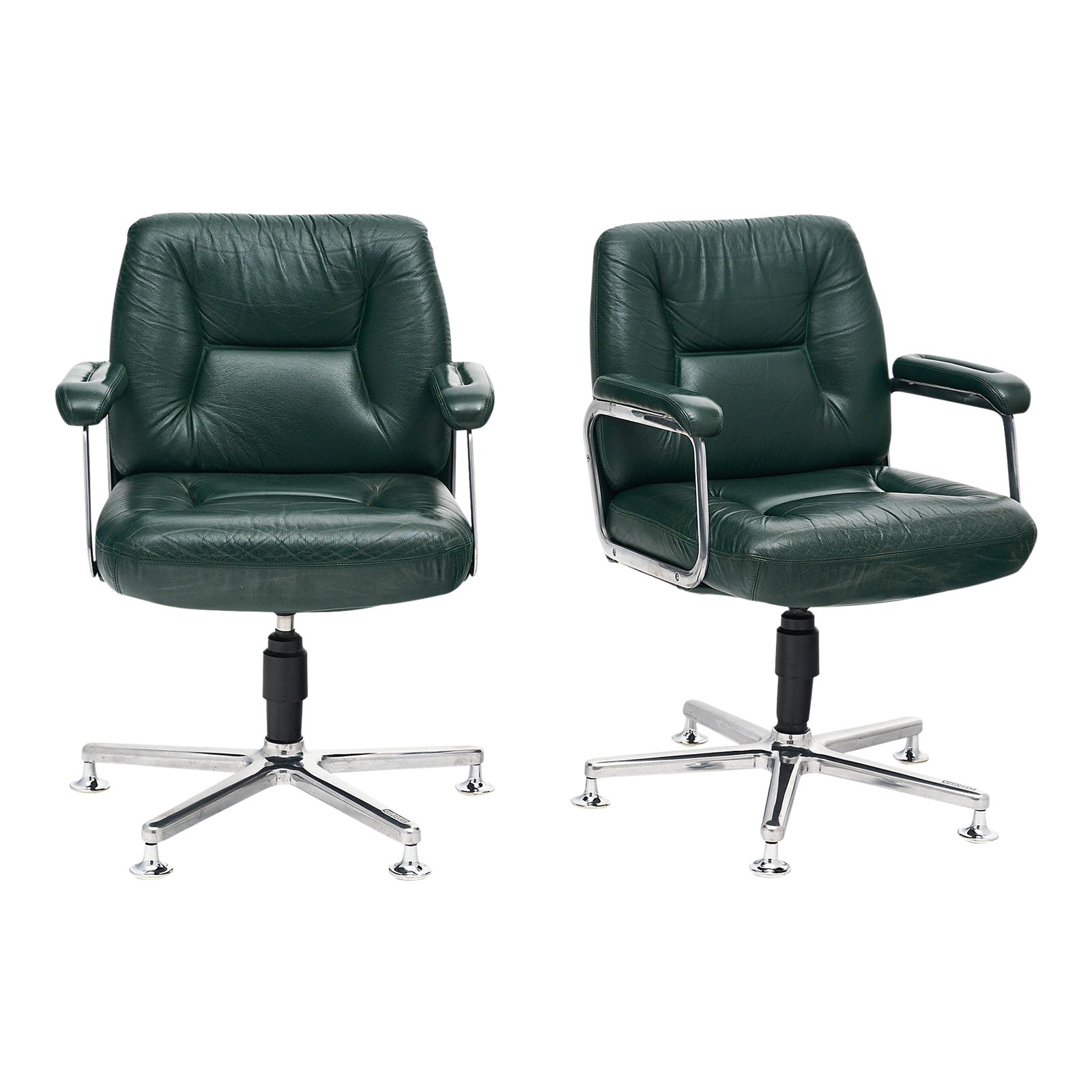 Green Leather Vintage Eurosit Chairs | Chairish