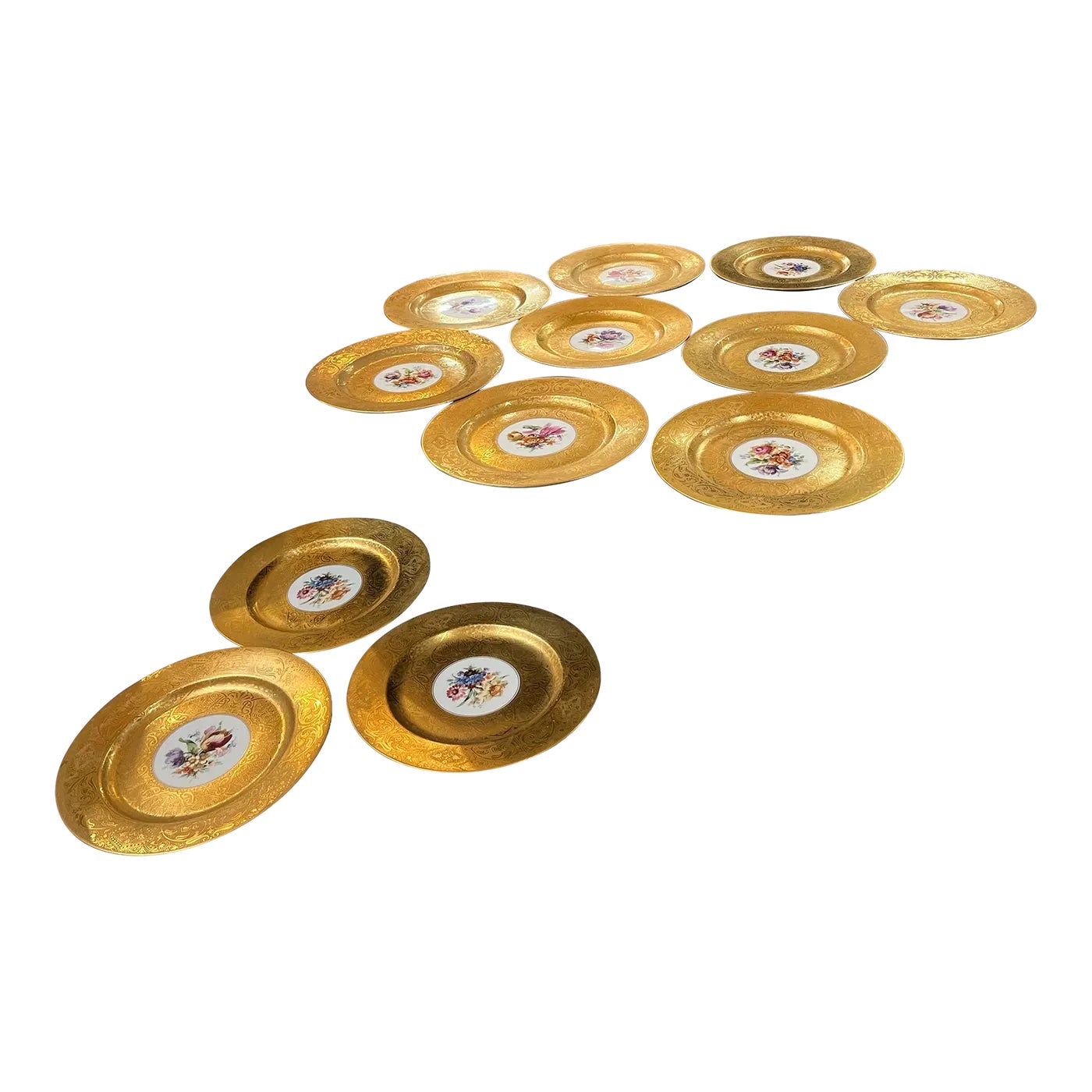 Circa 1920 Gold Encrusted Floral Dinner Plates, Germany- Set of 12 ...