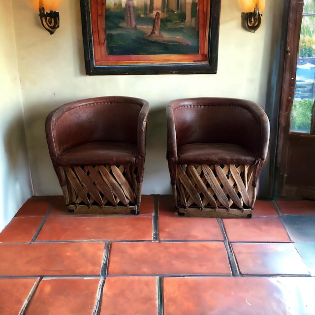1970s Mexican Leather Chairs Dining Barrel Chairs Equipal Barrel Chair ...