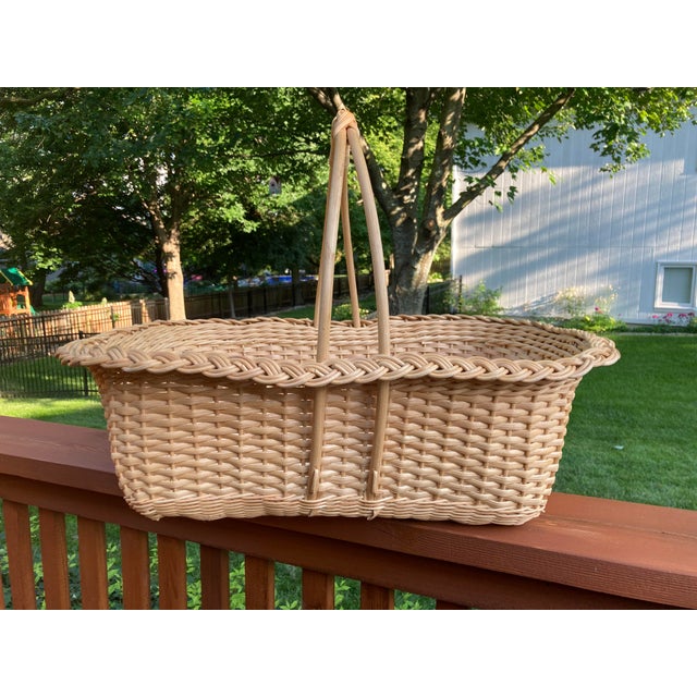Late Mid-Century Extra-Large White Oak Splint Gathering Basket | Chairish