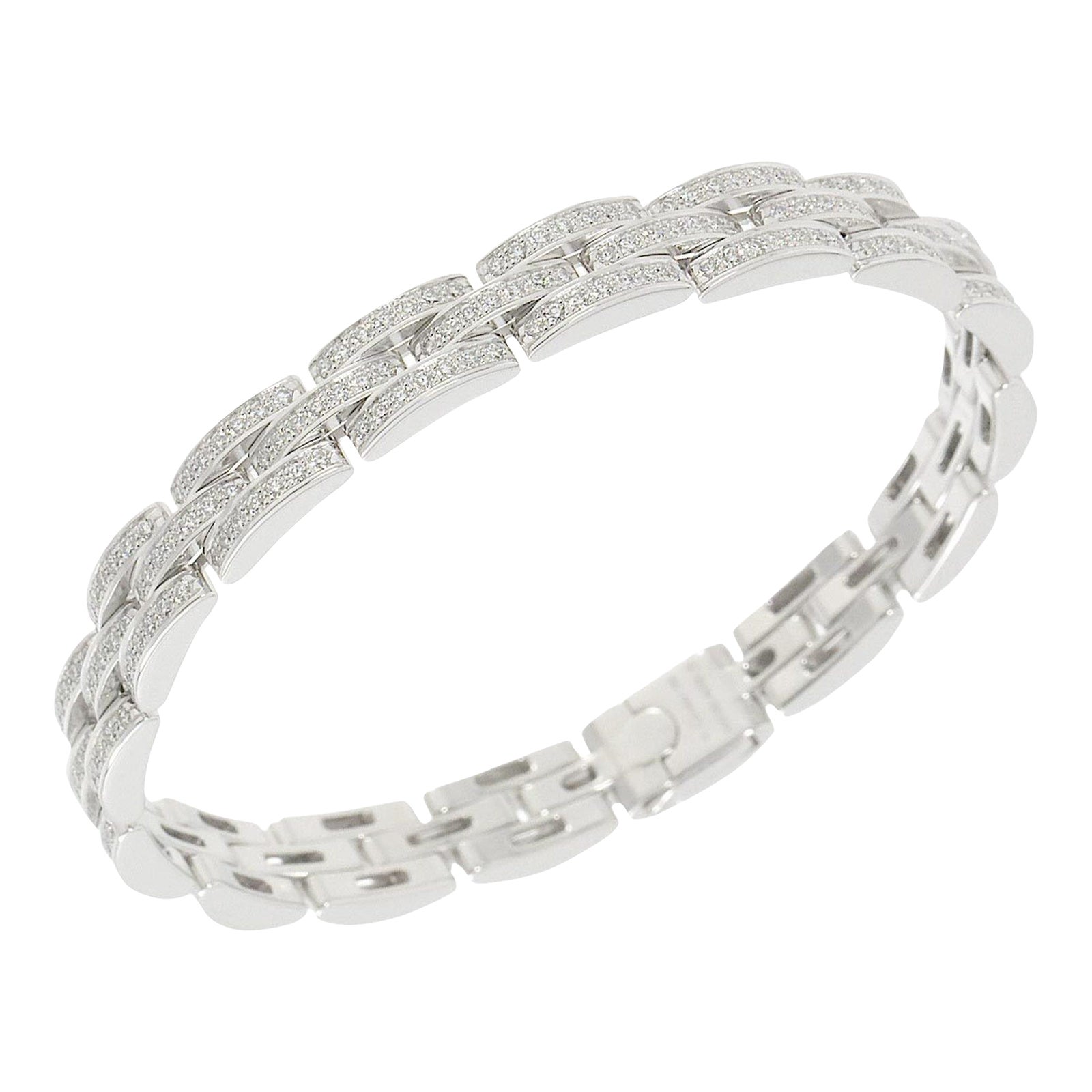 Cartier Maillon Panthere Fine 3 Row Full Diamond Bracelet 16.5Cm K18 Wg ...