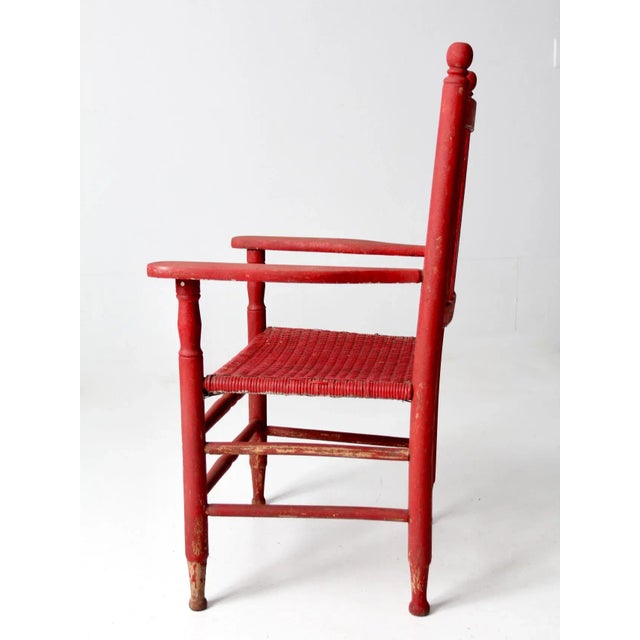 Antique Red Wicker Seat Arm Chair | Chairish