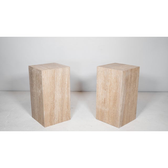1980s Italian Travertine Tower Cube Side Tables - a Pair | Chairish