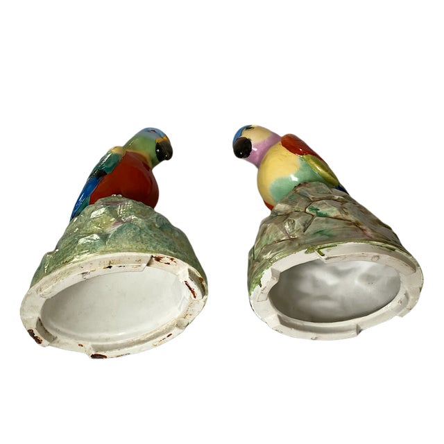 1940's Vividly Hand Painted Large Tropical Parrot Statues - a Pair ...