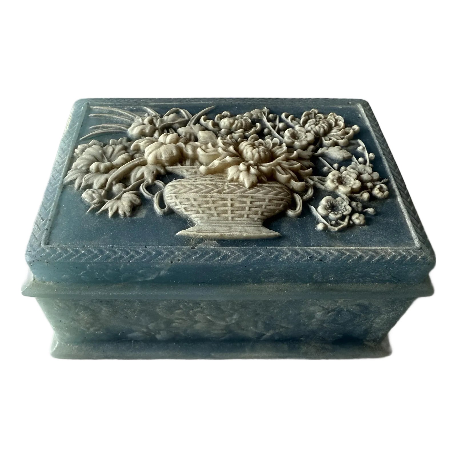 Vintage Incolay Blue Marble Jewelry or Trinket Box | Chairish