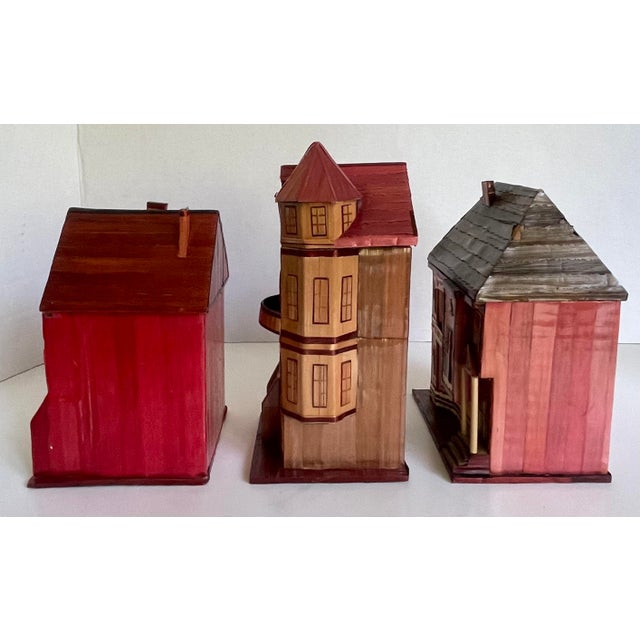 1960's Set of 3 Straw San Francisco Trinket Lidded Houses | Chairish
