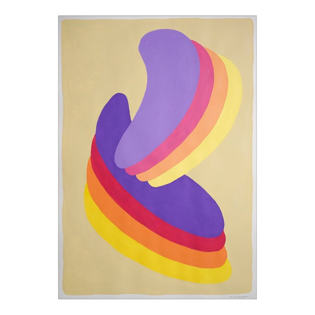 2022 "Seventies Sunset I" Modernist Shapes Painting on Watercolor Paper ...