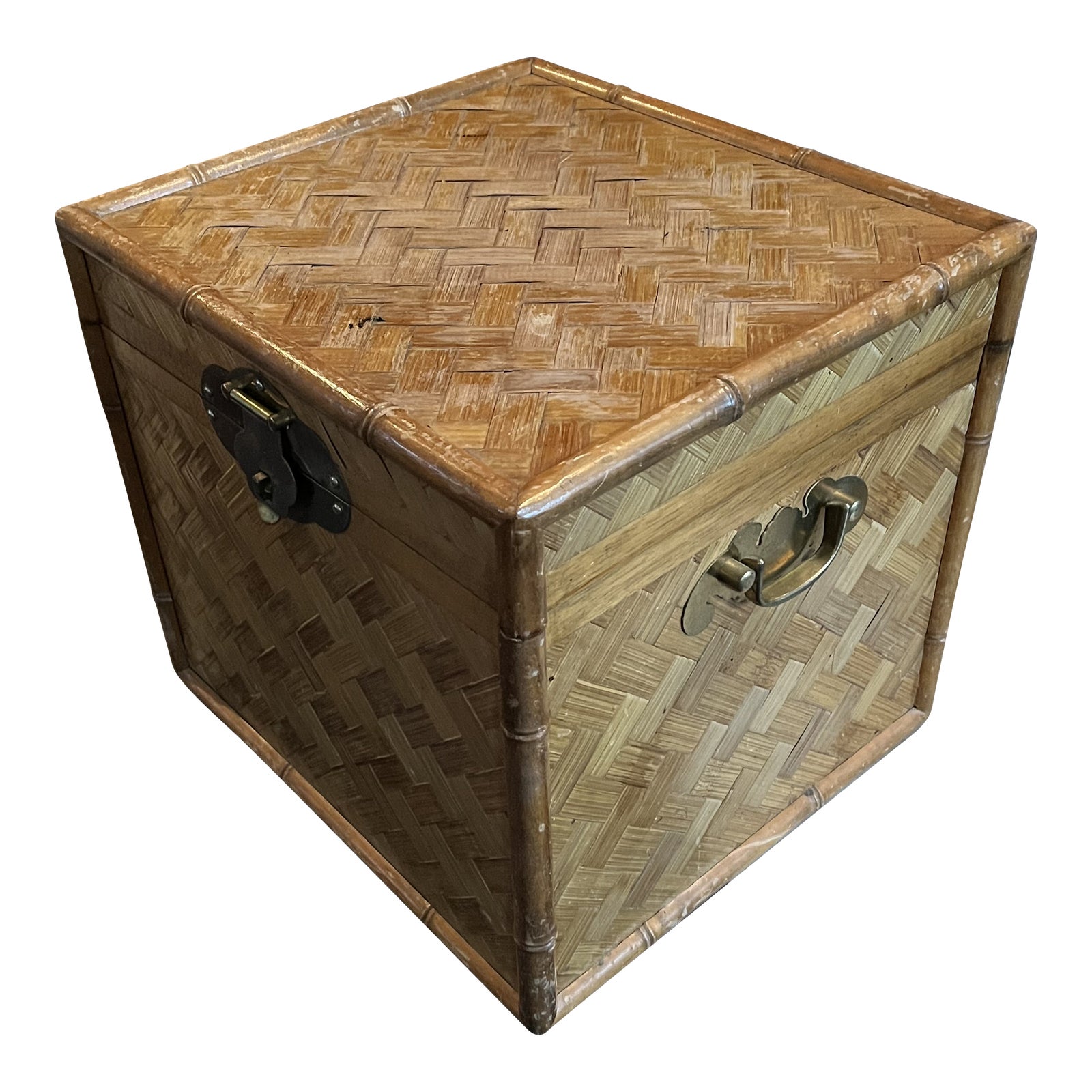 1950s Square Woven Rattan Trunk | Chairish