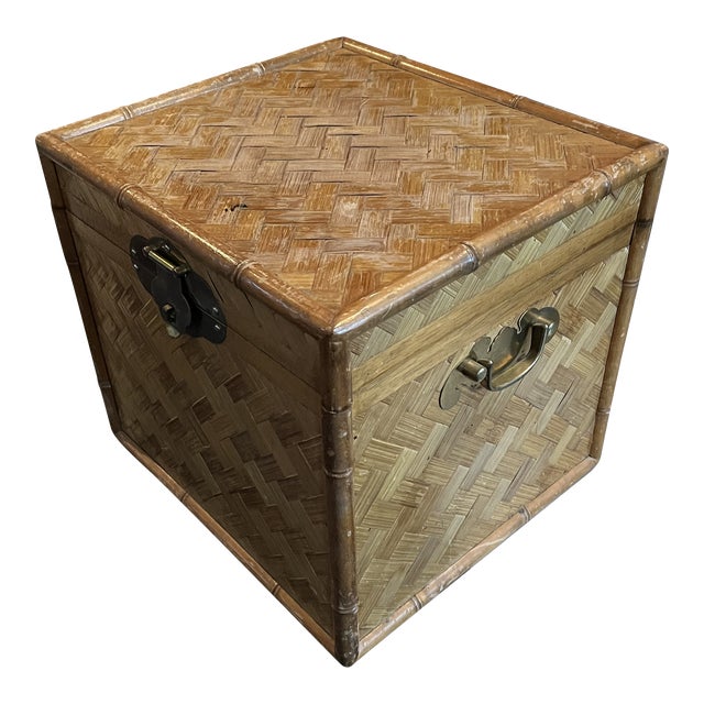 1950s Square Woven Rattan Trunk | Chairish